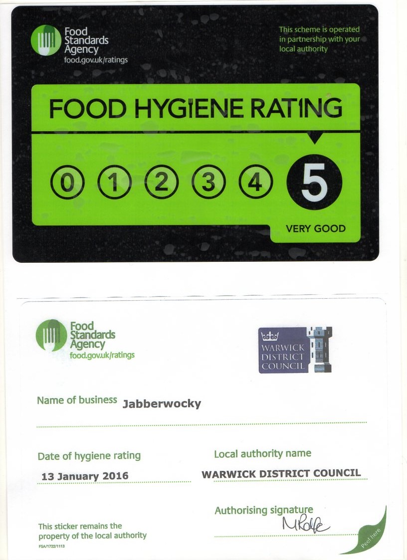 Food Hygiene Certificate 2016 The Jabberwocky Soliloquy Food Hygiene Certificate 2016 The Jabberwocky Soliloquy